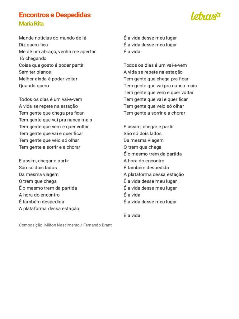Encontros e Despedidas - Maria Rita (Impressão) | PDF