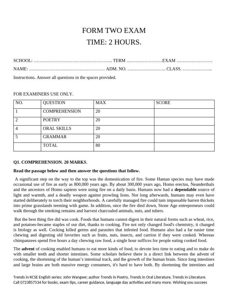Trends in english form 2 exam | PDF