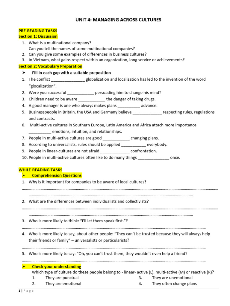 EFBS - UNIT 04 - Reading - Activities | PDF