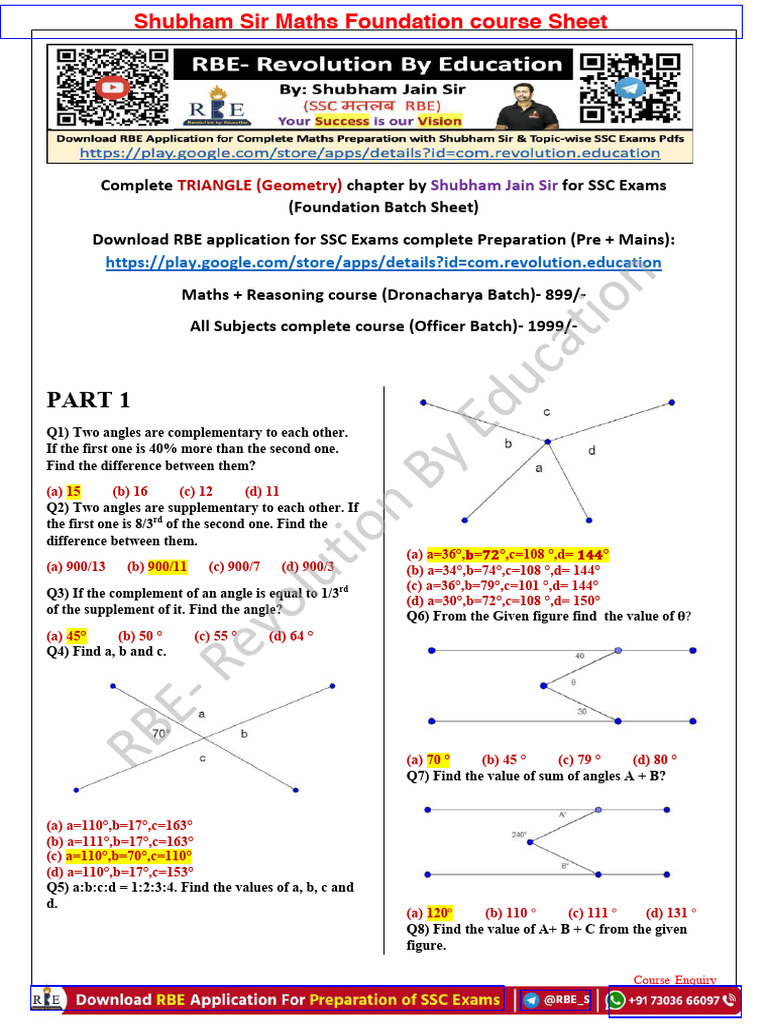 TRIANGLE (Geometry) : Shubham Jain Sir | PDF