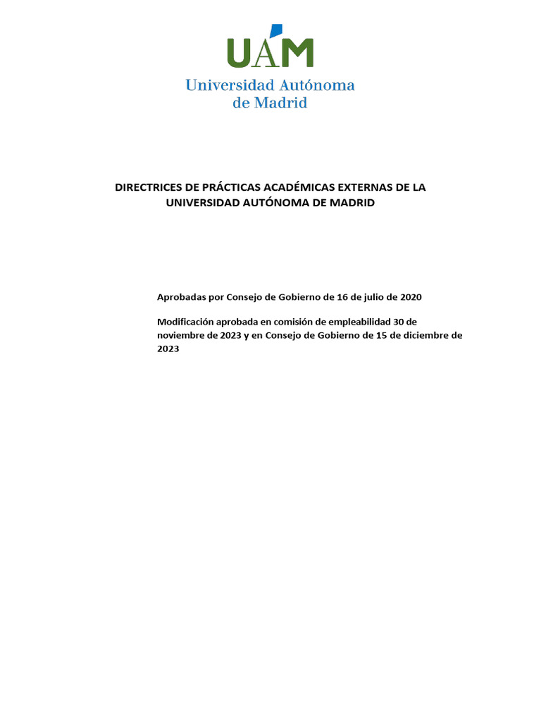 Directrices Practicas Externas UAM 15 12 2023 | PDF