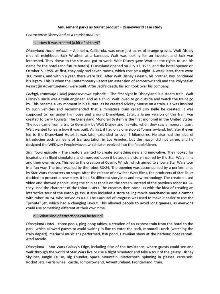 Amusement parks as tourist product - Disneyworld case study | PDF