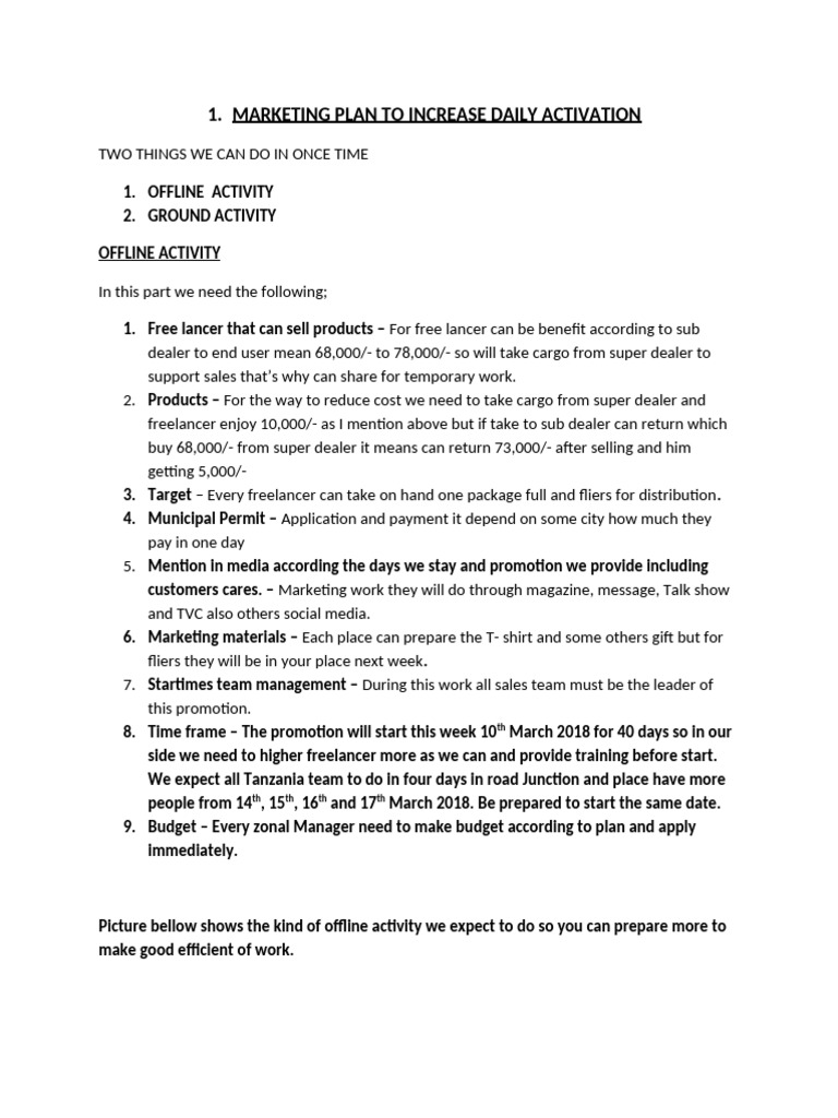 Marketing Plan To Increase Daily Activation | PDF