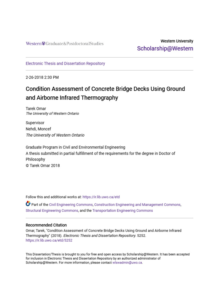 Condition Assessment of Concrete Bridge Decks Using Infrared Thermography | PDF