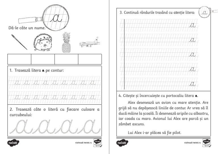 Litera A - Fisa Pentru Trasarea Literei Mici de Mana | PDF