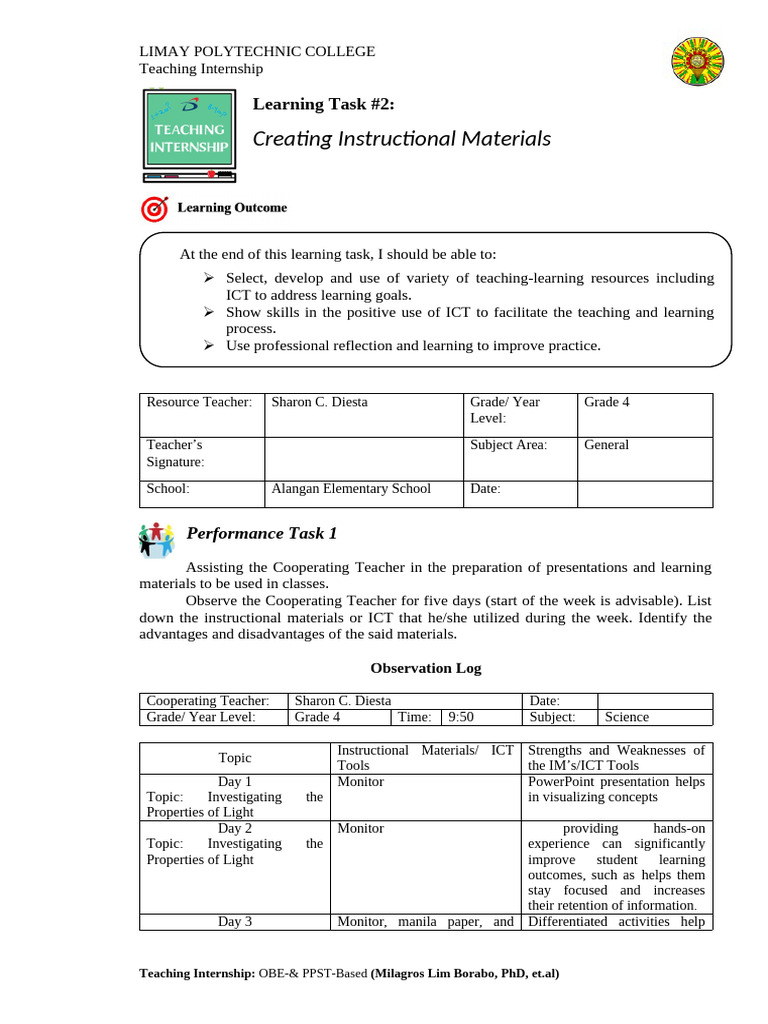 Learning Task 2 Creating Instructional Materials | PDF