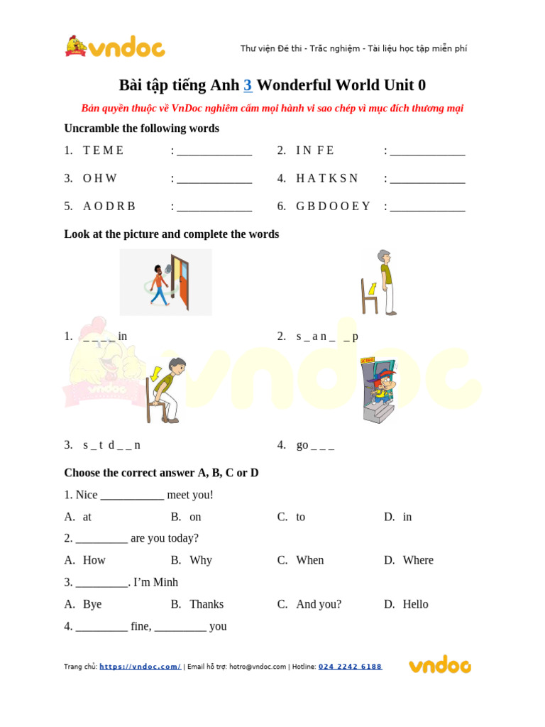 bai-tap-tieng-anh-3-wonderful-world-unit-0 | PDF