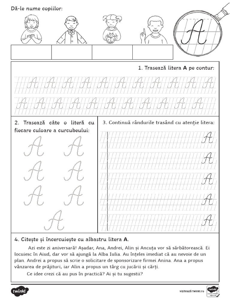 Litera A - Fisa Pentru Trasarea Literei Mari de Mana | PDF