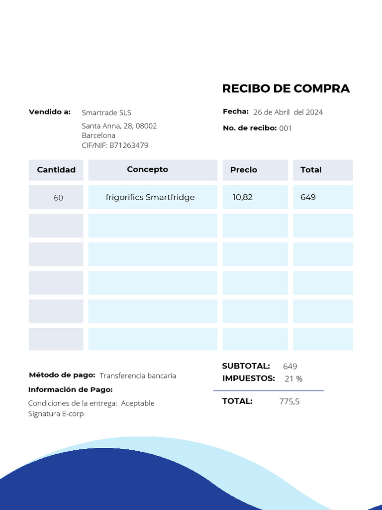 Factura de Empresa Corporativo Moderno Azul | PDF
