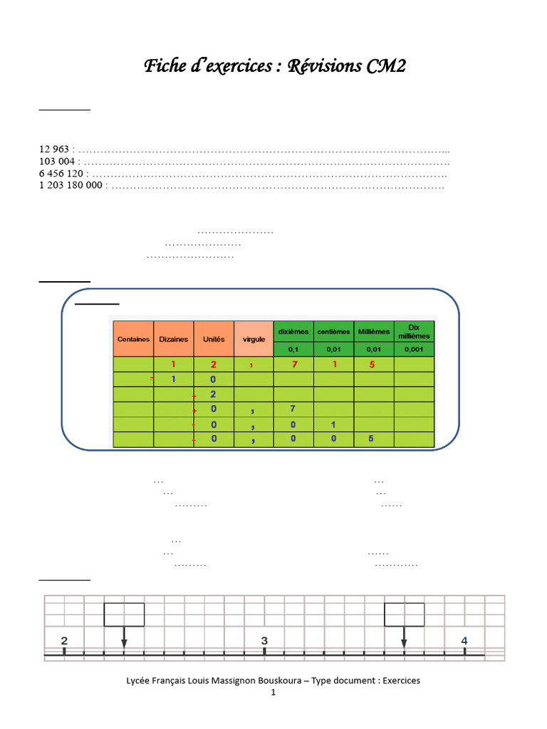 6e - Fiche d' Exercices - Révisions CM2 | PDF
