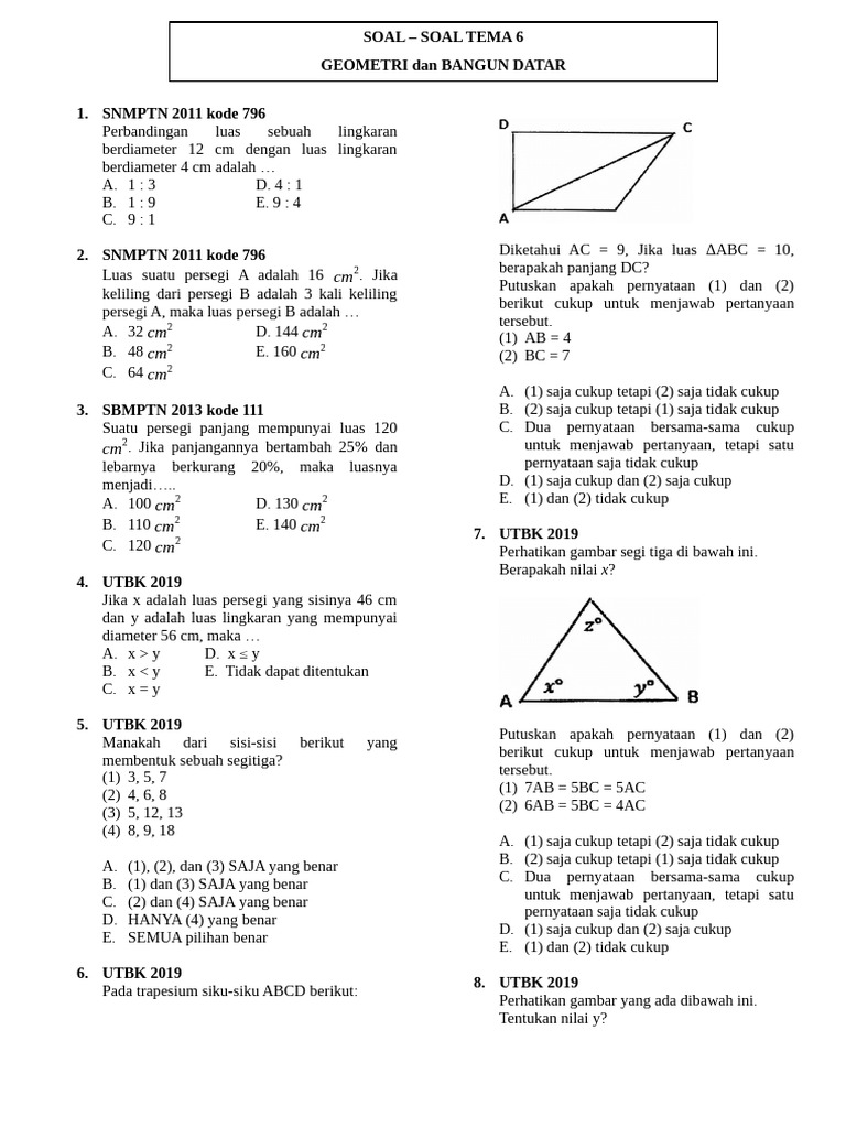 Soal Soal Tema 6 Geometri Dan Bangun Datar | PDF
