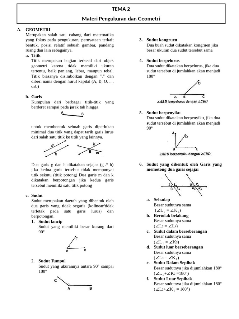 Tema 2 Materi Pengukuran Dan Geometri | PDF
