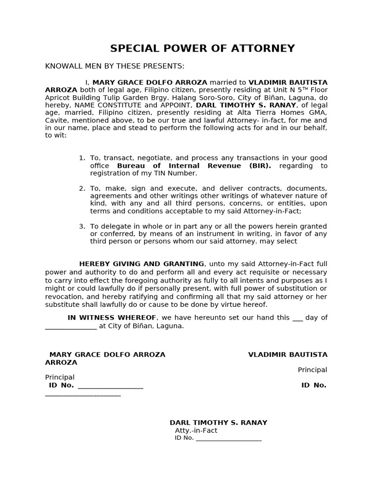 Special Power of atty.-BIR (1) ARROZA | PDF