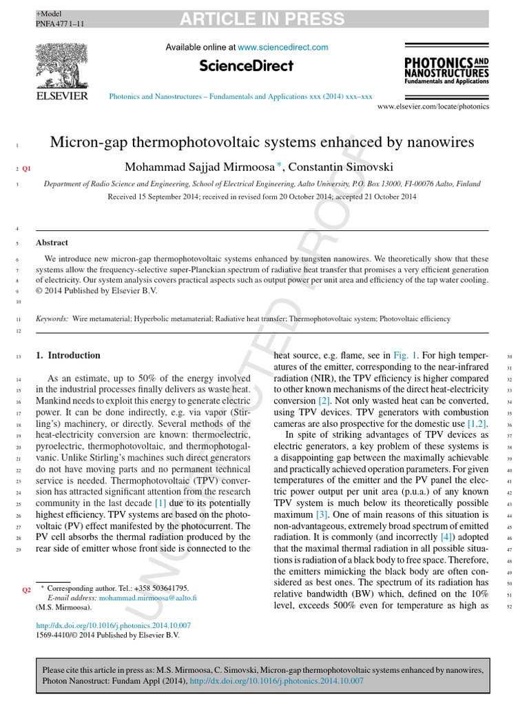 Article in Press: Micron-Gap Thermophotovoltaic Systems Enhanced by ...