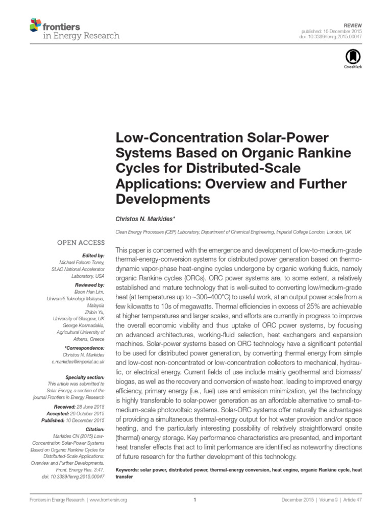 Low-Concentration Solar-Power Systems Based On Organic Rankine Cycles ...