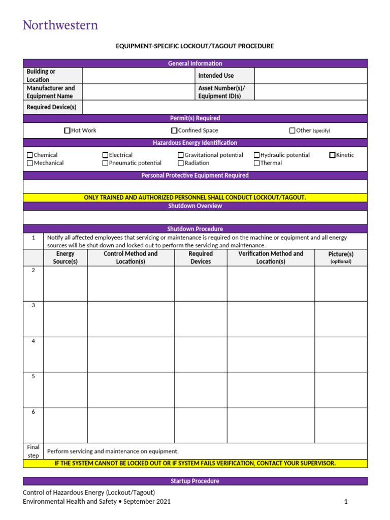Equipment Specific Loto Procedure Template | PDF