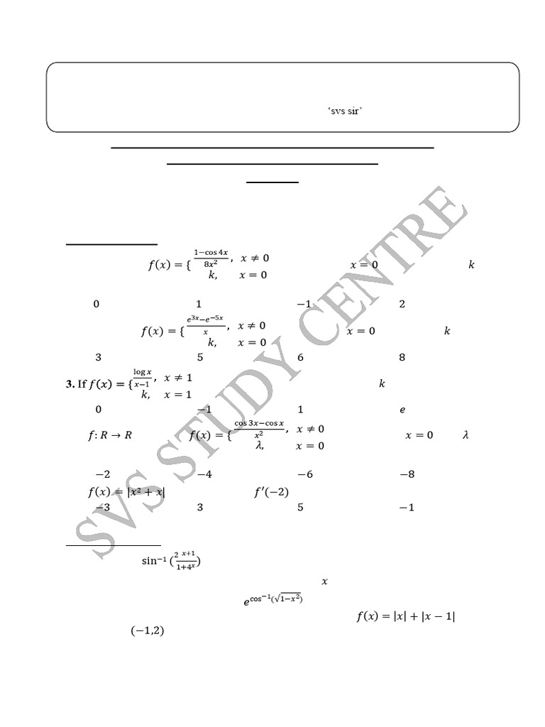 12 Cbse Cont, Dbility, Diff Chain, Trig Sub Apr 2024 | PDF | Function (Mathematics) | Elementary ...