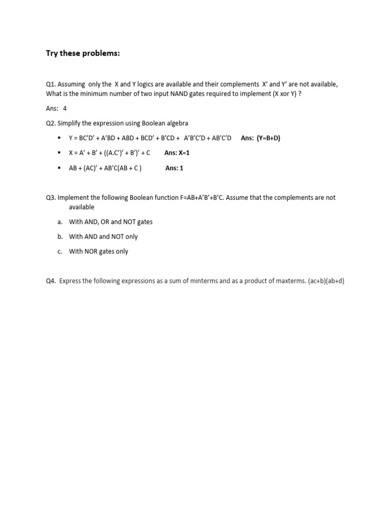 Practise Problems On Logic Gates and Equations | PDF