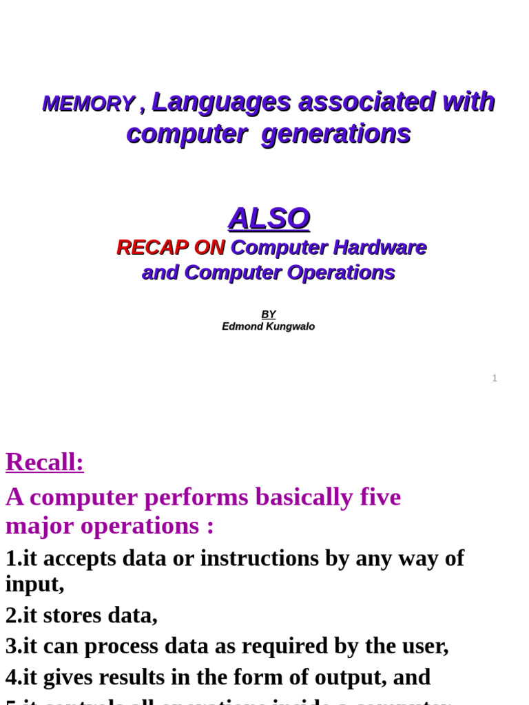 Lect4,5 - Recap, Storage and Memory - Eddons | PDF