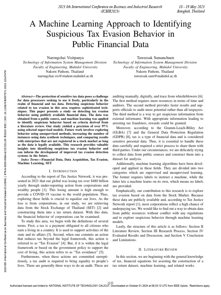 Income Tax Fraud Detection Research Papers Pdf