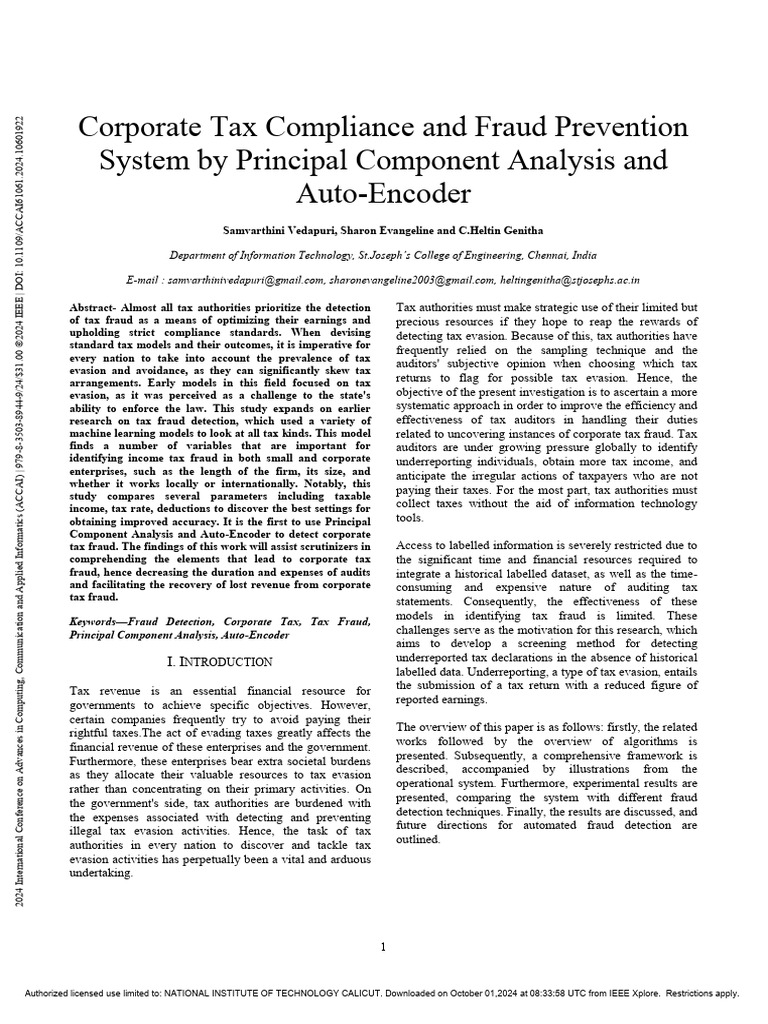 Income Tax Fraud Detection Using Machine Learning | PDF