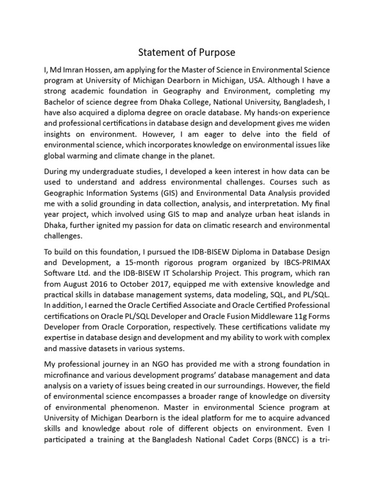 SOP For Environmental Science in University of Michigan Dearborn ...