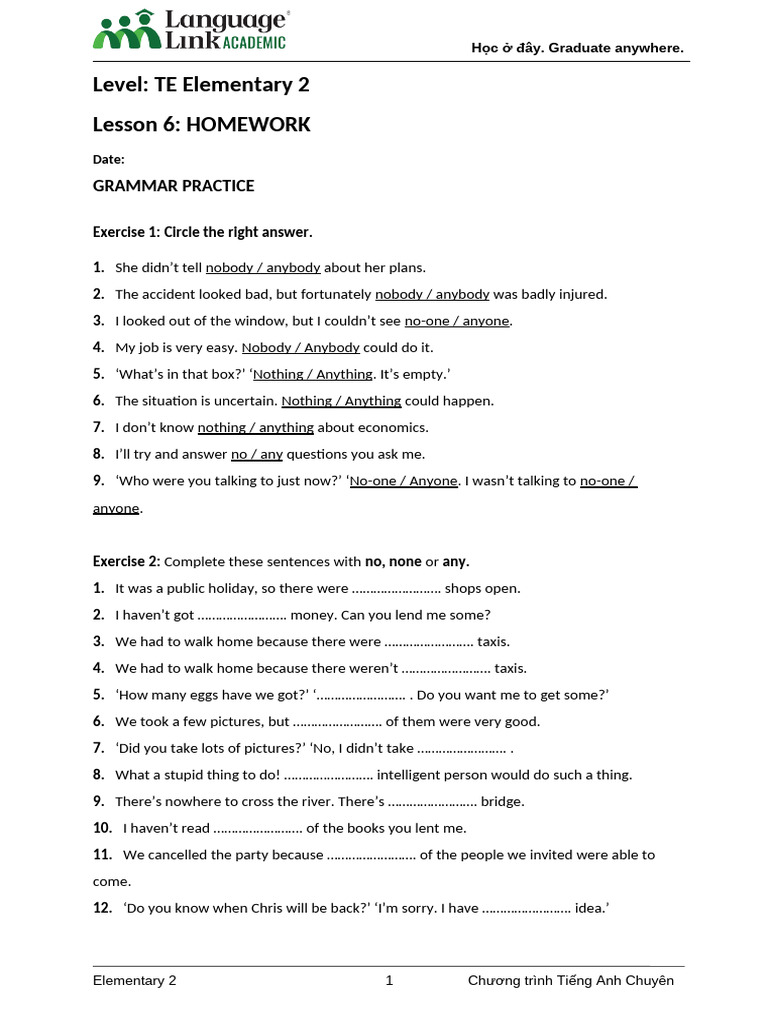 EL2 - Lesson 6 - Homework | PDF