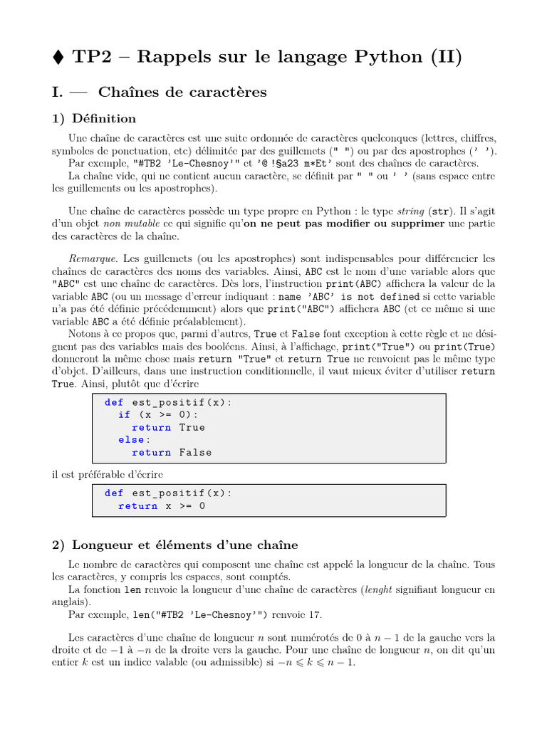 TP2 - Rappels Sur Le Langage Python (II) : I. - Chaînes de Caractères | PDF