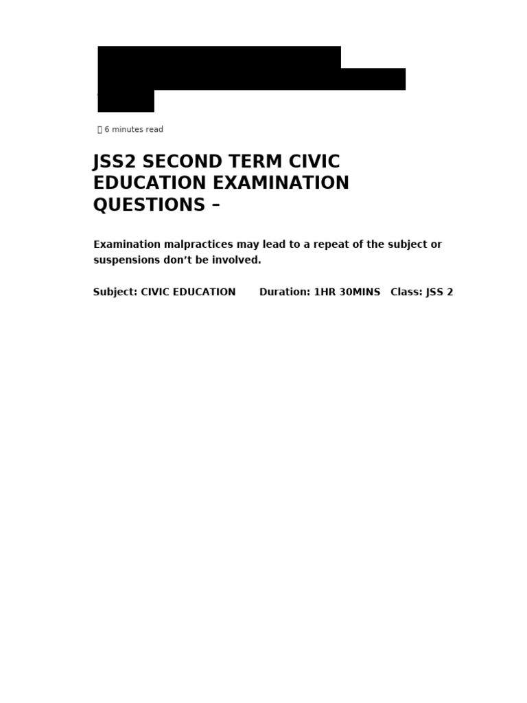 Civic Education Exam Questions For Jss2 Second Term | PDF
