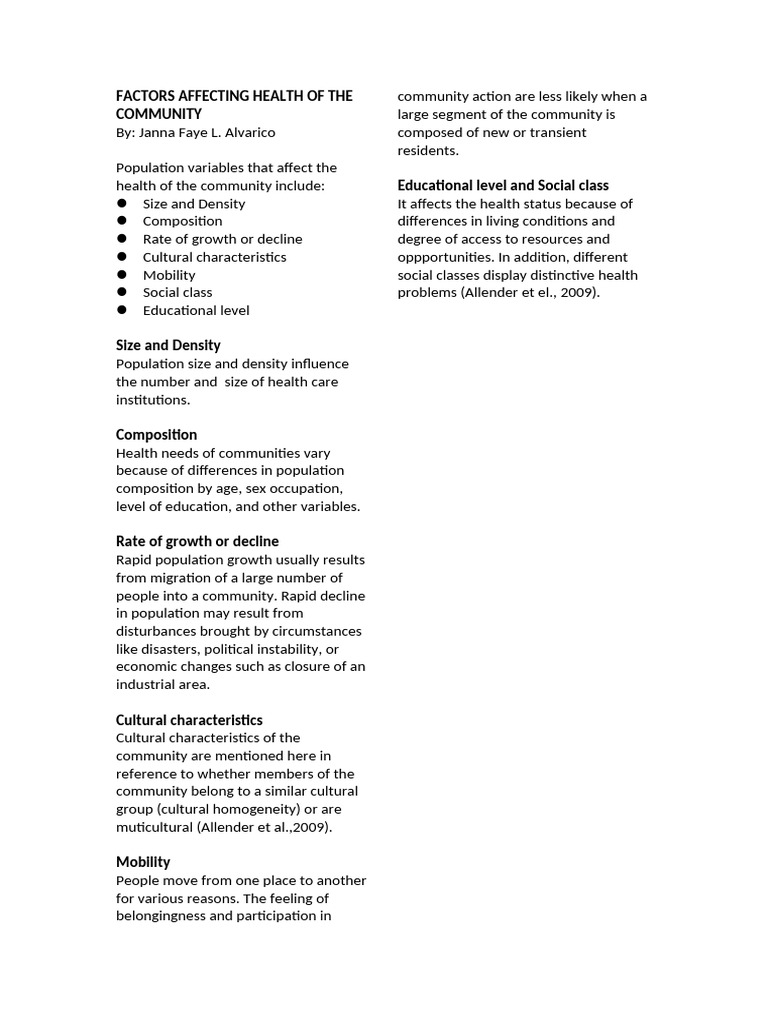 FACTORS AFFECTING HEALTH OF THE COMMUNITY - Docxhandout | PDF | Social ...