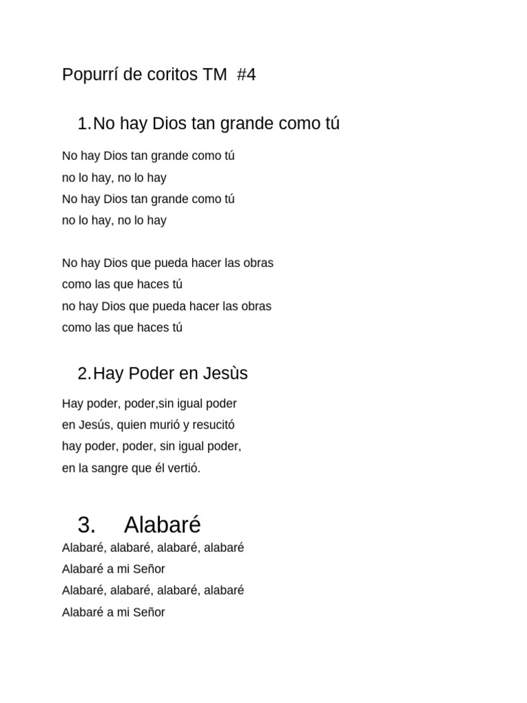 Popurri de Coritos Cristianos en TM #4 | PDF | Estudios de idiomas ...