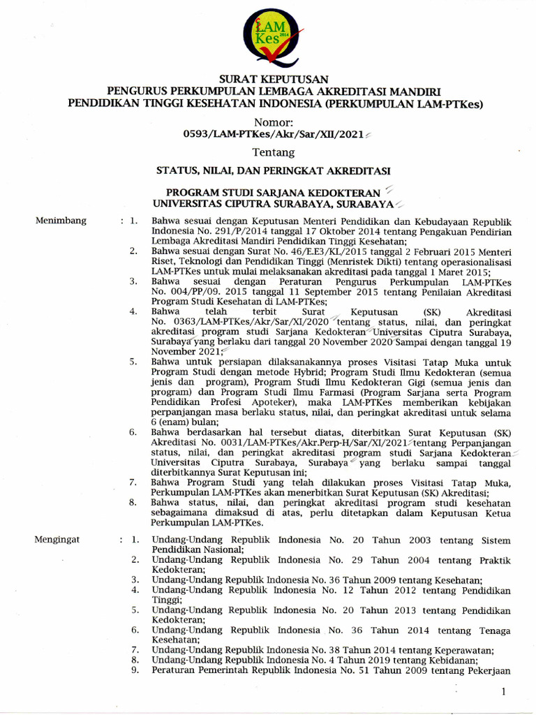 SK APS LAM PT Kes Kedokteran S1 2021 B | PDF