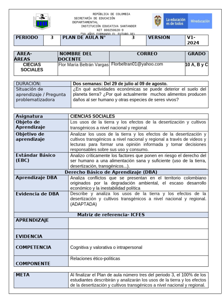 Plan 3P3 Grado 10° 2024 | PDF