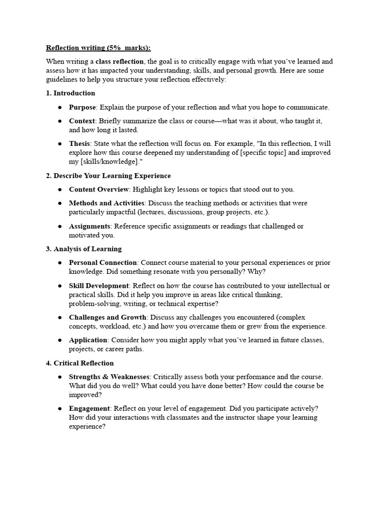 Reflection Writing Guidelines | PDF