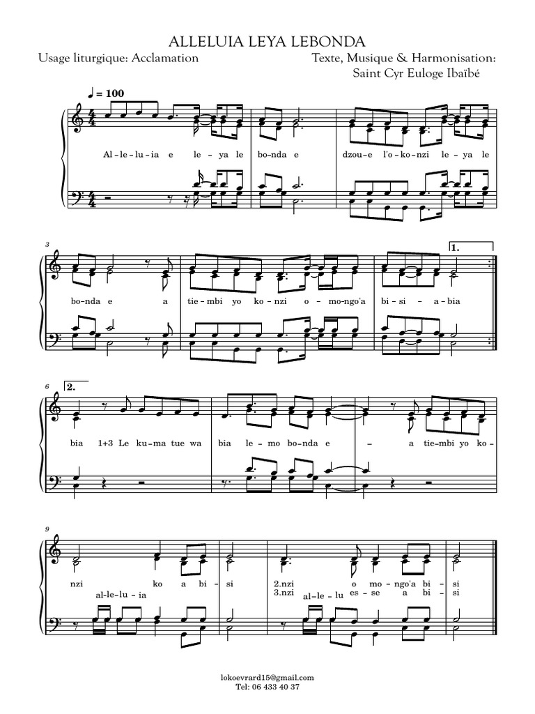 ALLELUIA LEYA LEBONDA Usage Liturgique Acclamation Texte, Musique ...