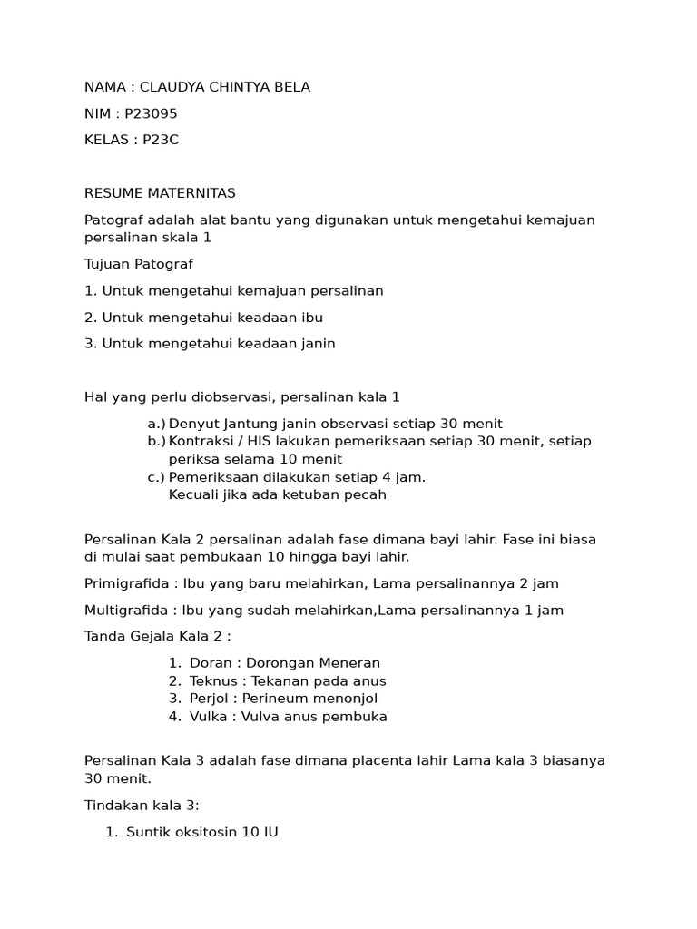 Resum Maternitas Claudyaa | PDF