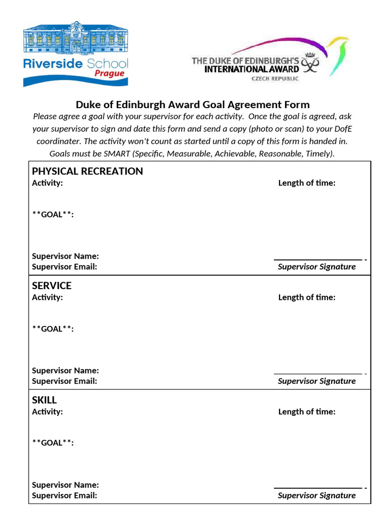 DofE Goal Setting Form | PDF