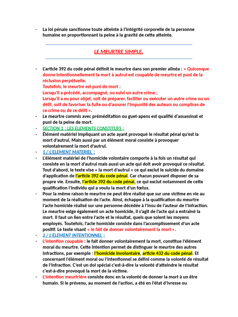 Les Infractions Contre Les Personnes | PDF