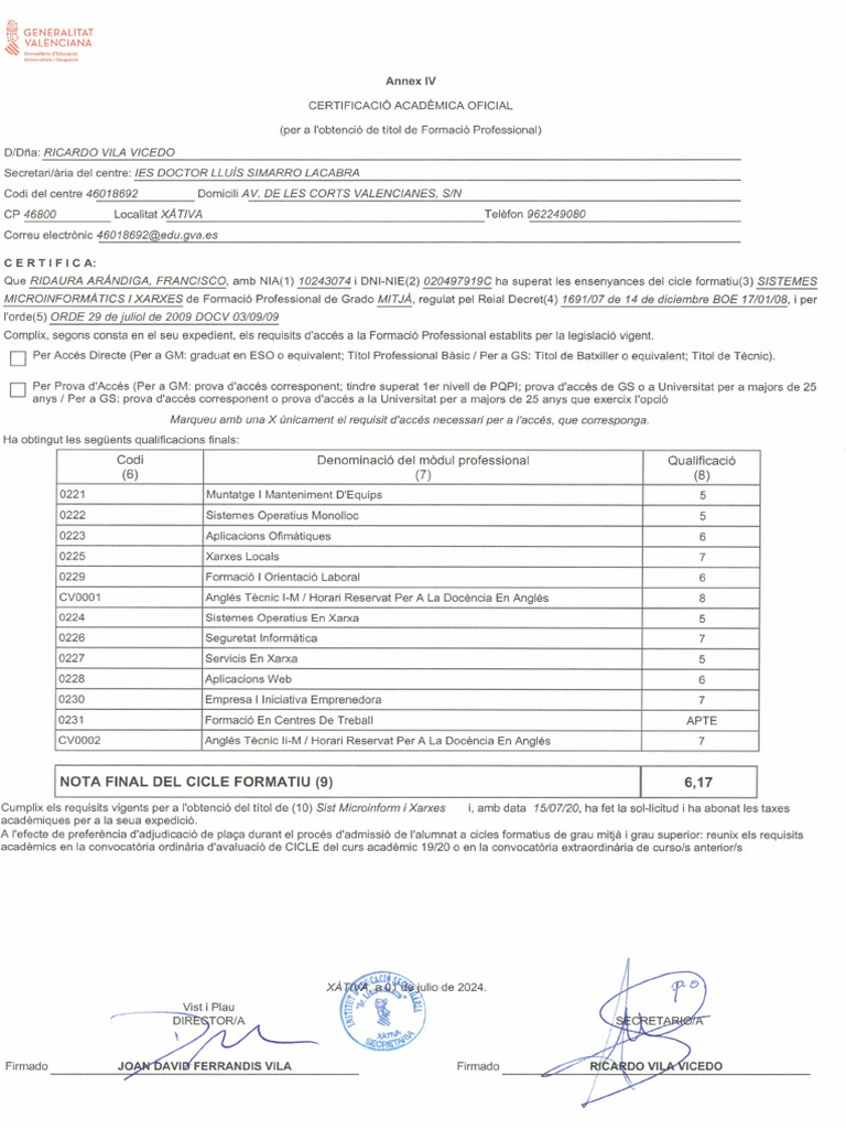 Certificado Ridaura | PDF