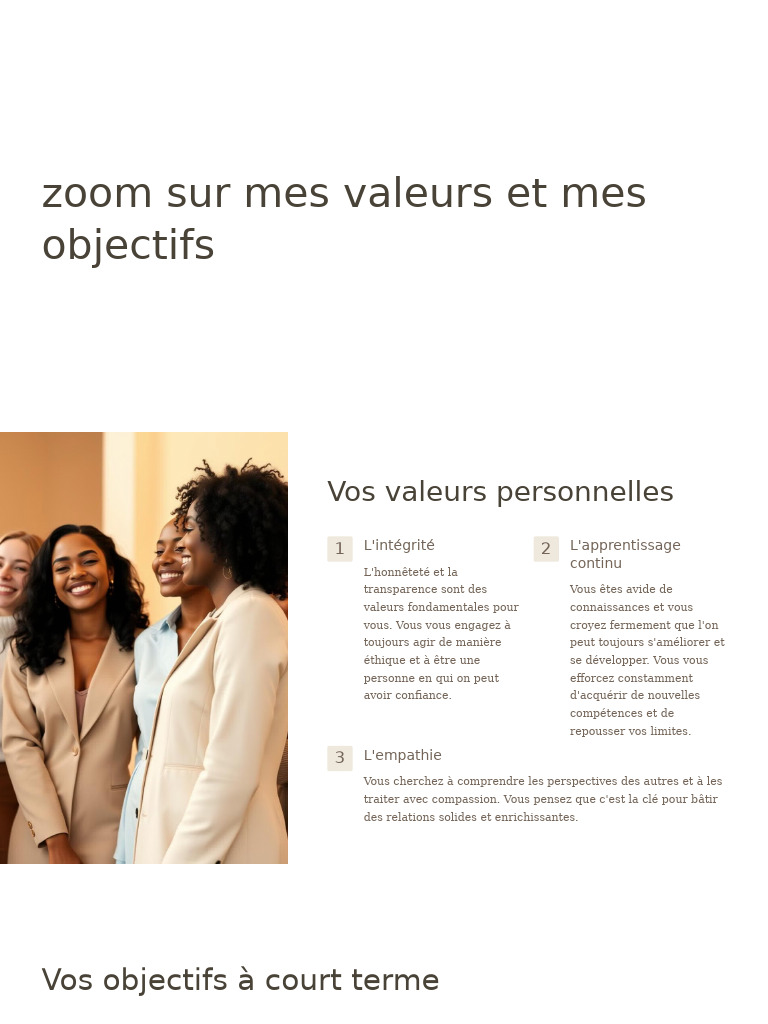 Zoom Sur Mes Valeurs Et Mes Objectifs | PDF