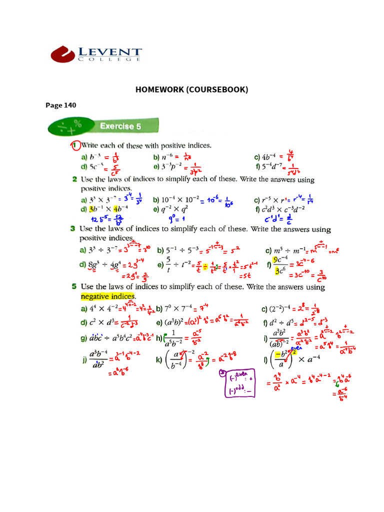 YEAR 7 - COURSEBOOK HW 1 (Solutions) | PDF