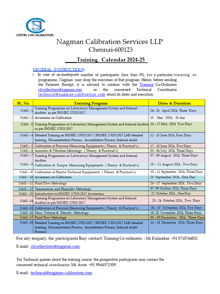 Nagman Training Calender 2024-25 | PDF