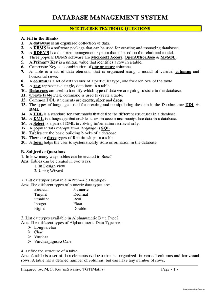 03 Database Management System Important Questions Answers | PDF