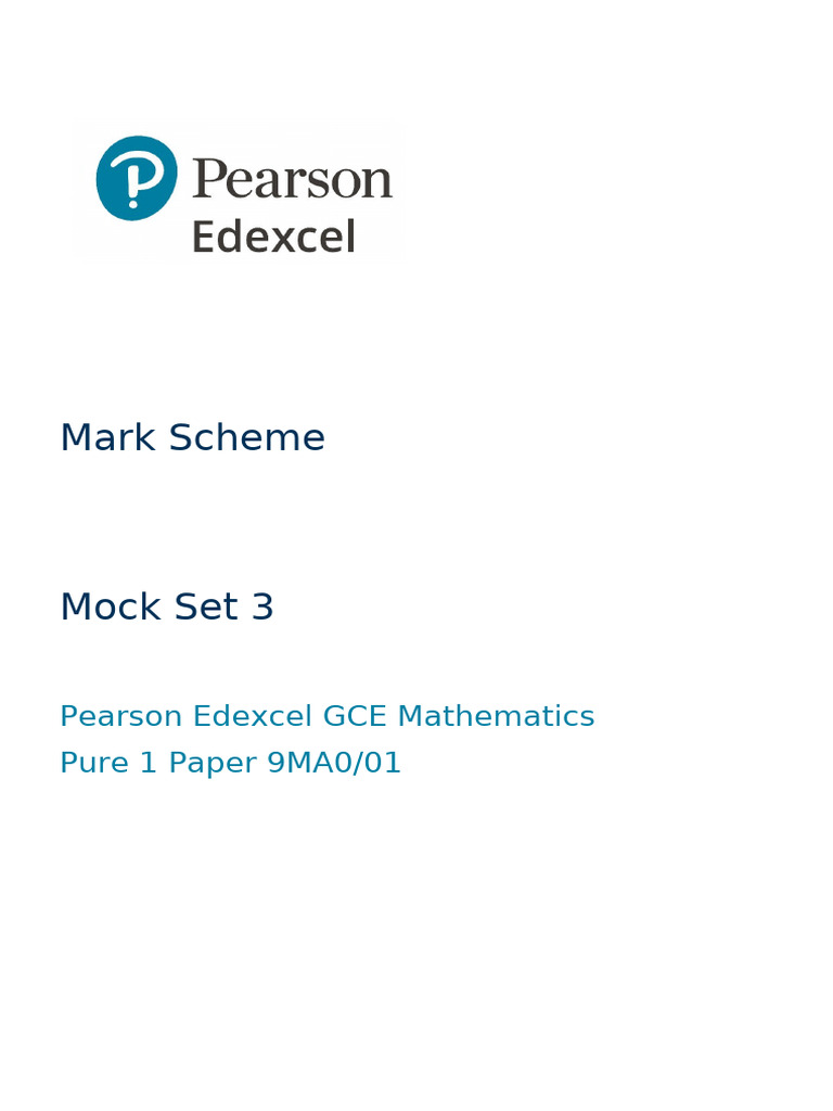 9MA0-01 AL Maths Paper 1 Pure Maths Mock Set 3 Mark Scheme (Word) | PDF