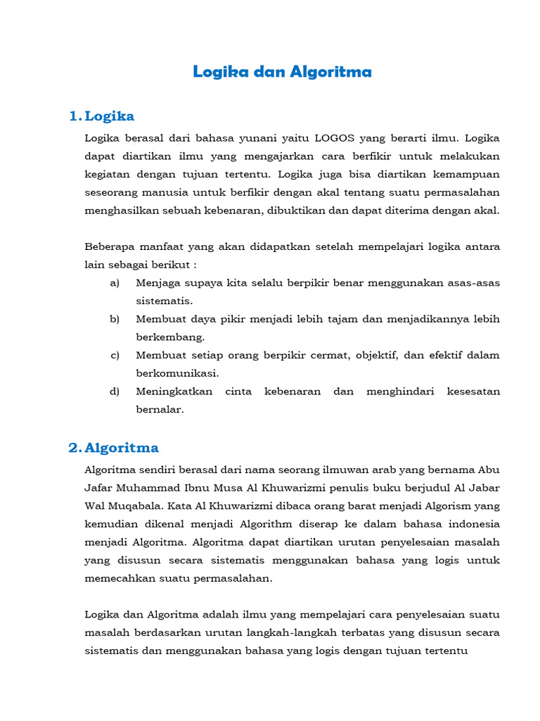 1. Materi Logika Dan Algoritma | PDF