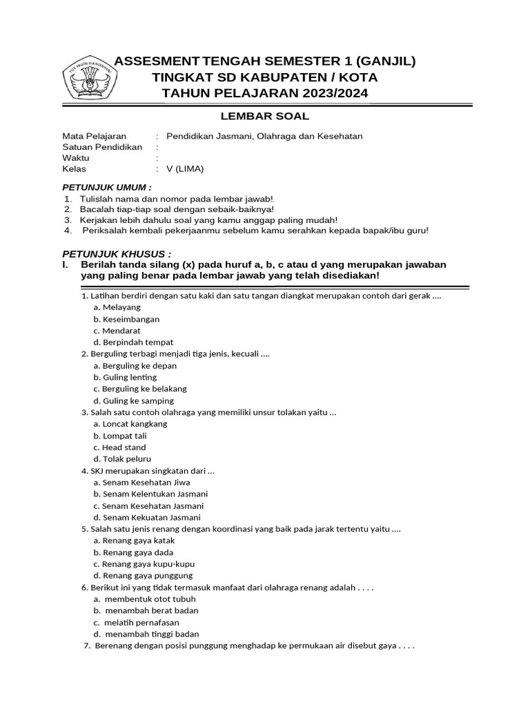 SUMATIF TENGAH SEMESTER 1 KLS 5 | PDF