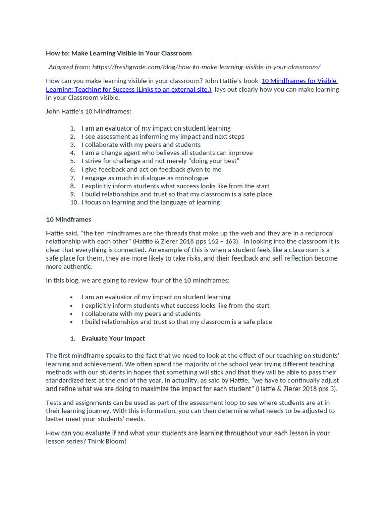 Hattie Visible Learning | PDF