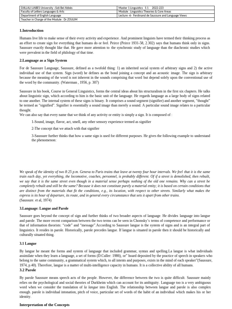 Ling Theories M1 Ling S 1 Lect 6 2022-23 | PDF