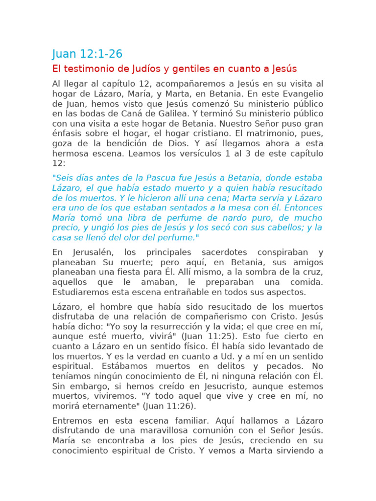 Estudio Bíblico de Juan 12 | PDF