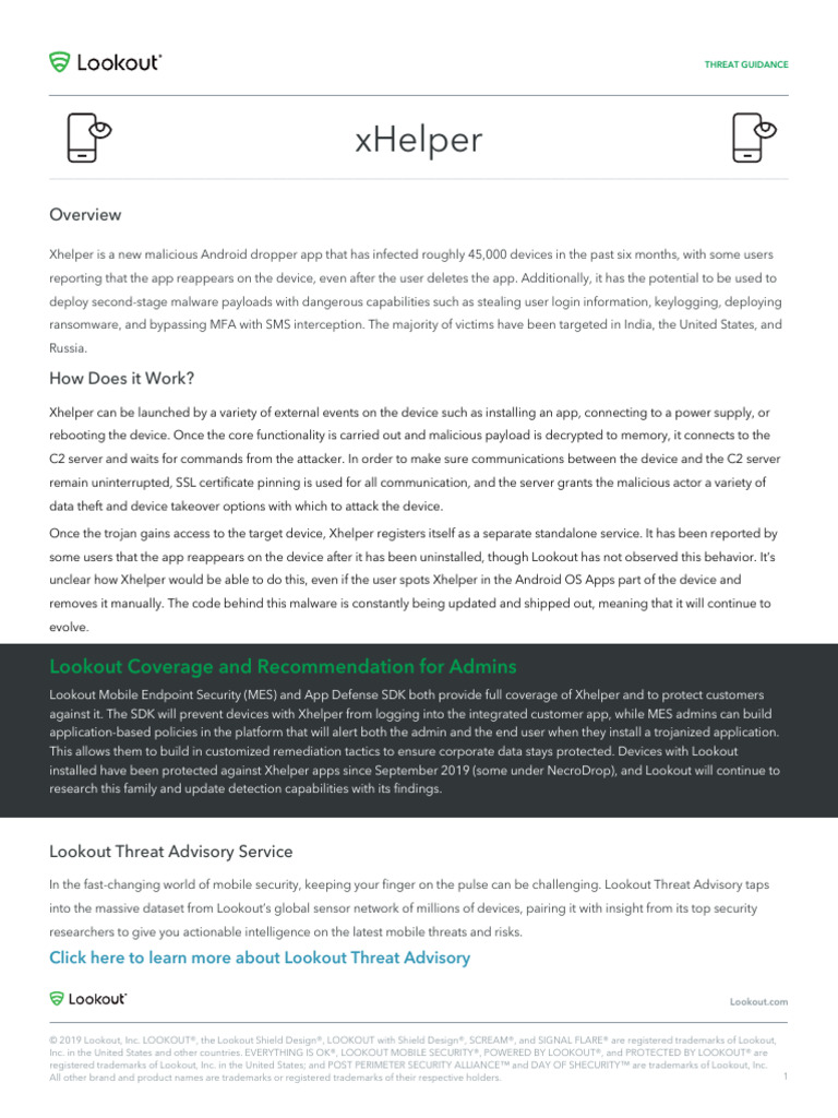 Lookout Xhelper TG Us | PDF | Malware | Mobile App
